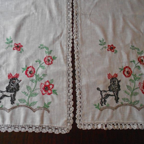 Dining | Pair Vintage Poodle Table Runners Tea Towels Hand Embroidered ...